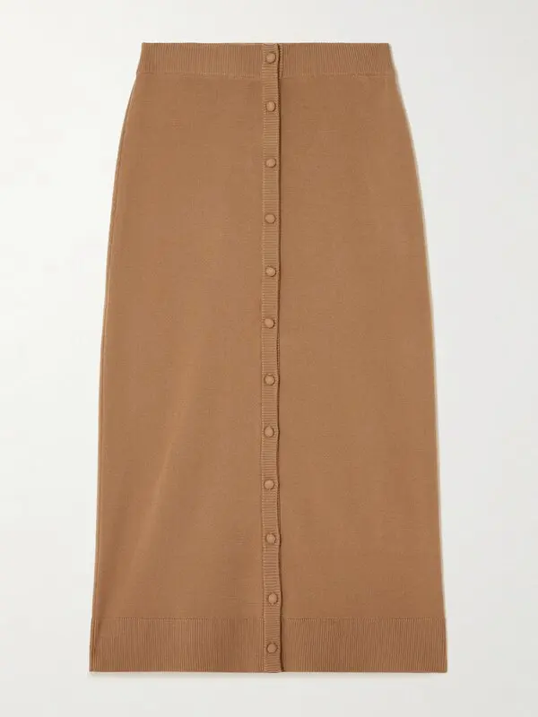 Victoria Beckham Merino Wool-blend Midi Skirt - Brown