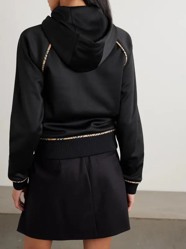 Burberry Checked Piqué-trimmed Jersey Hooded Track Jacket