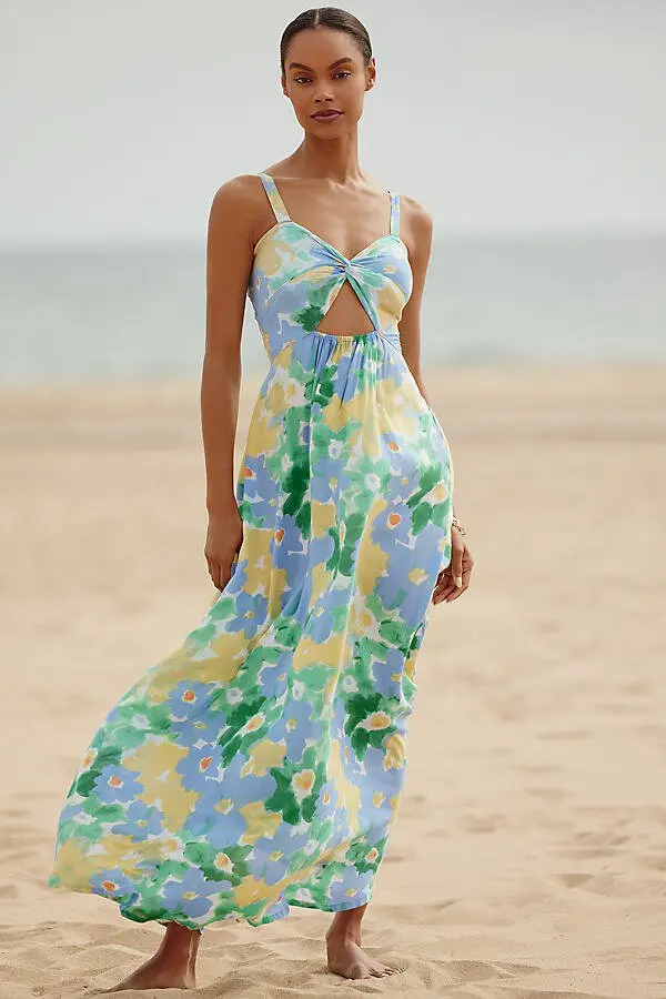 Tiare Hawaii June Sleeveless Maxi Dress - Green Blue