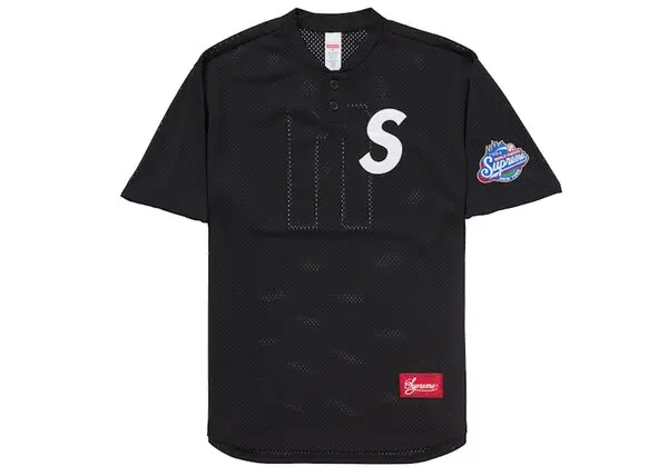 Supreme Logo Baseball Henley - Black