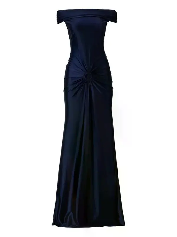 MOOS STUDIO Off-shoulder Draped Gown - Blue