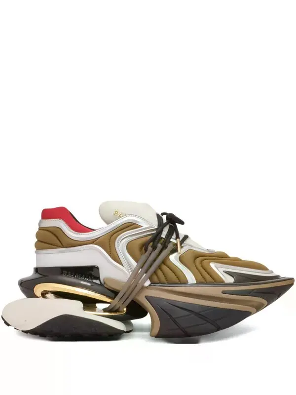 Balmain Unicorn Neoprene And Leather Low-Top Sneakers  display picture 1
