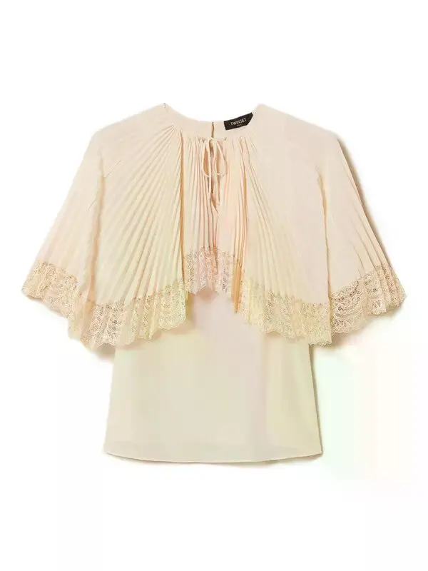 TWINSET Pleated Cape Top With Lace Trim
