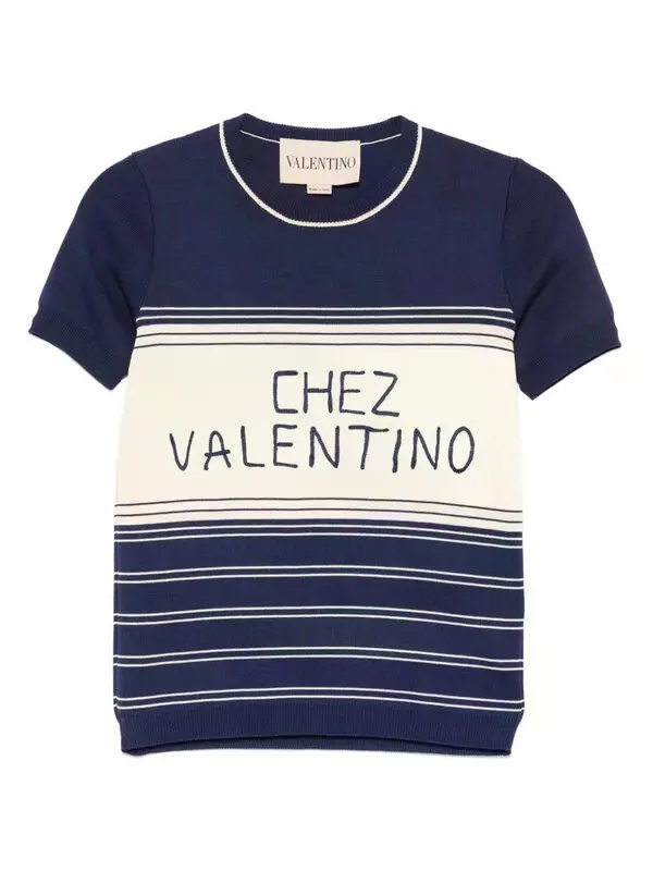 Valentino Garavani Chez Striped Knit Sweater - Blue