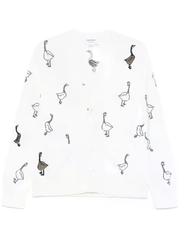Thom Browne Pattern-intarsia Virgin Wool Cardigan - White
