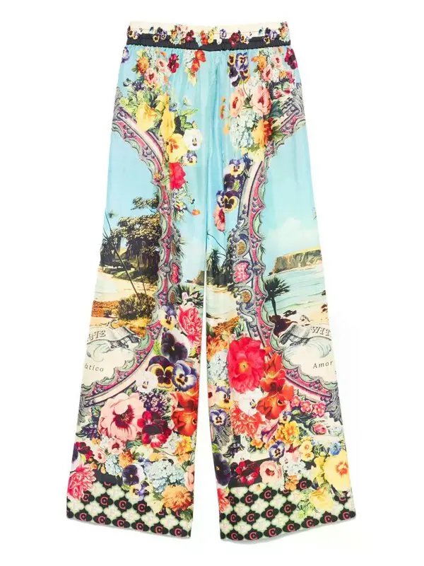 Camilla Floral-print Silk Trousers - Blue