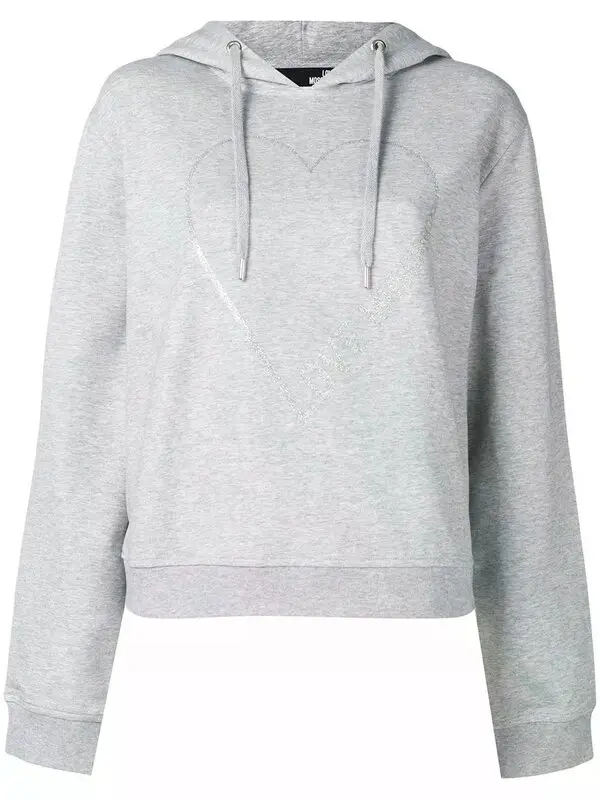 Moschino Logo Heart Print Hoodie - Grey