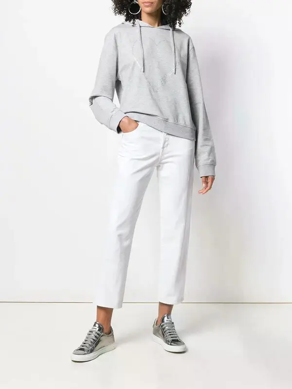 Moschino Logo Heart Print Hoodie - Grey