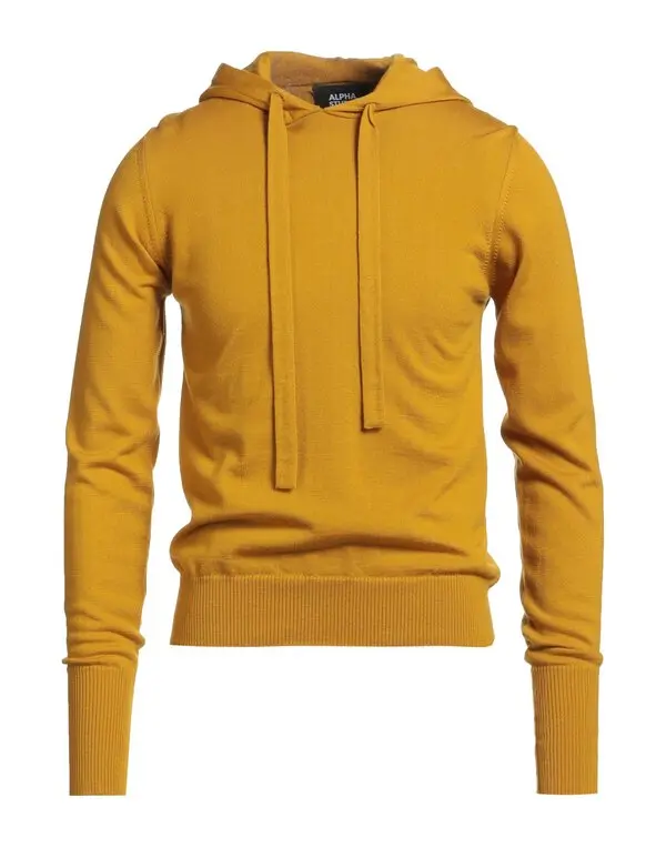 Alpha Studio Rust Merino Wool Hooded Sweater - Yellow