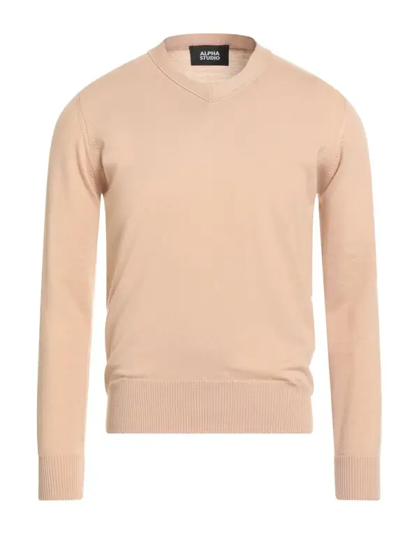 Alpha Studio Sweater In Merino Wool - Beige