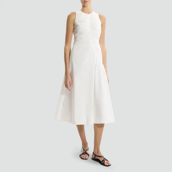 Theory Asymmetrical Ruched Midi Dress - White