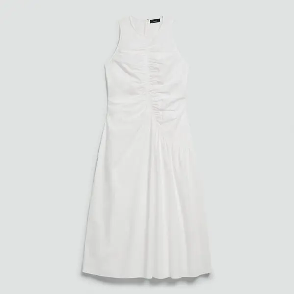 Theory Asymmetrical Ruched Midi Dress - White