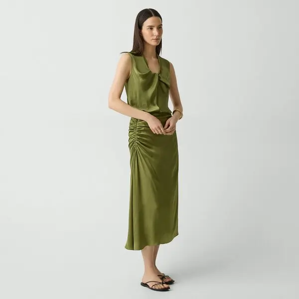 Theory Ruched A-line Midi Skirt - Avocado