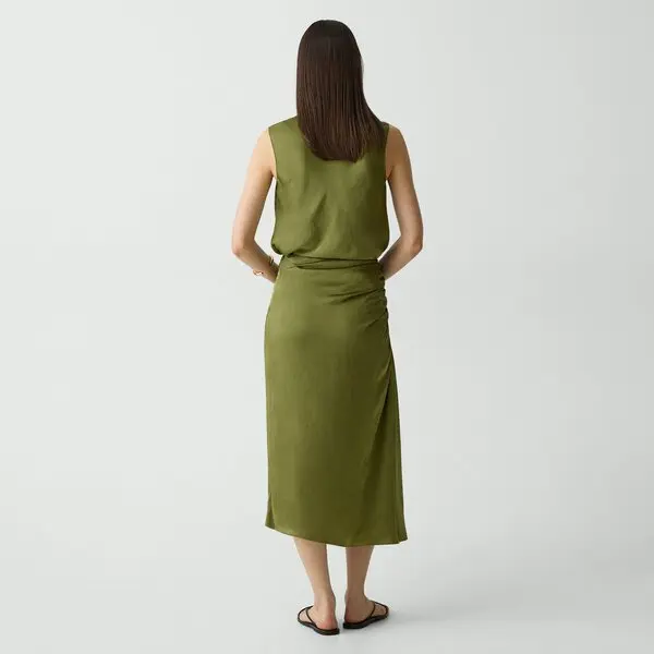 Theory Ruched A-line Midi Skirt - Avocado