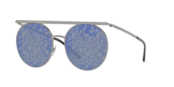 Giorgio Armani Round Frame Sunglasses - Blue Tampo Flower Silver,blue