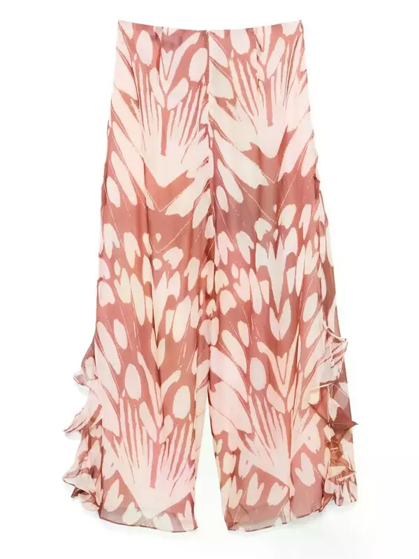 PatBO Abstract Print Ruffled Trousers