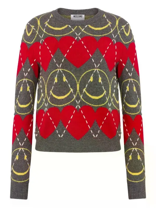 Moschino Smiley Face-patterned Pullover Sweater - Grey