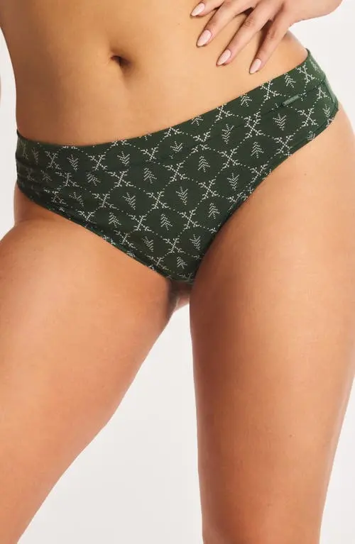 SAVAGE X FENTY Stretch Cotton Essentials Thong - Green Juniper Fine Pines Print