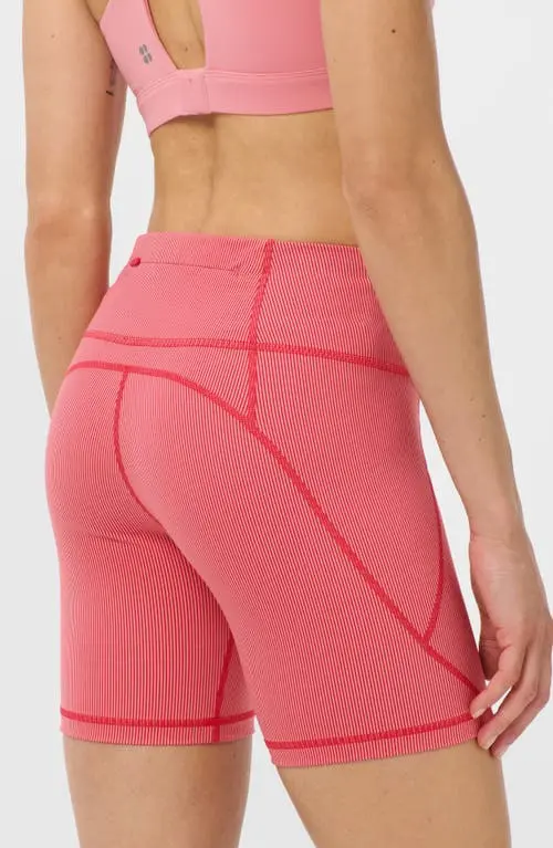 Sweaty Betty Power 6" Bike Shorts - Red Micro Stripe Print