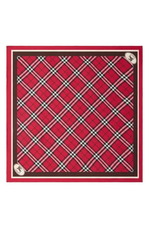 Burberry Medium Check Ekd Stamp Square Silk Twill Scarf - Post Red