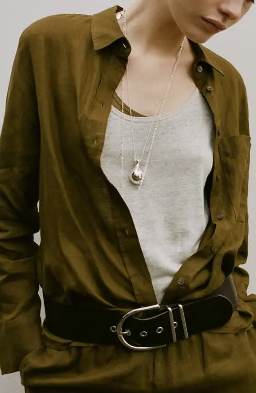 Mango Linen Button-up Shirt - Dark Green