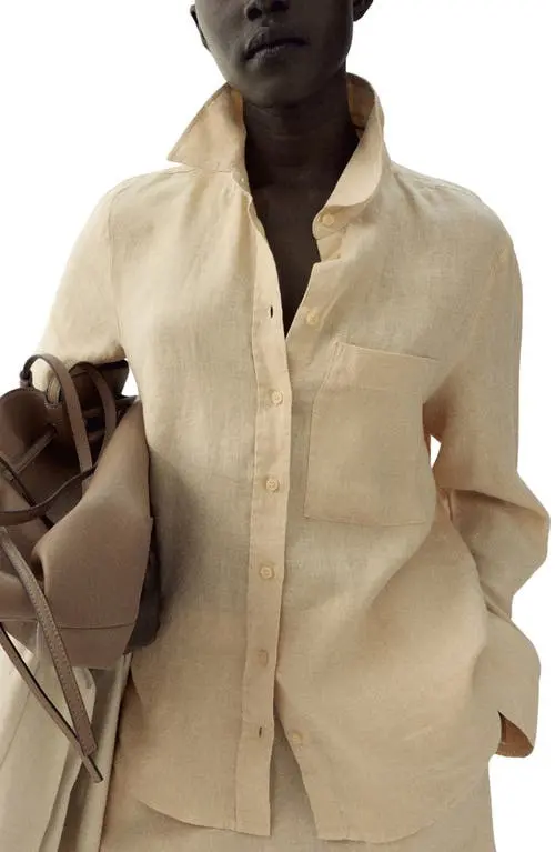 Mango Linen Button-up Shirt - Pastel Yellow