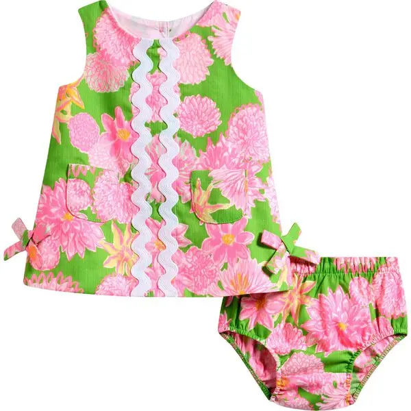 LILLY PULITZER® Cotton Shift Dress & Bloomers Set - Multi Seaside Garden Overprint