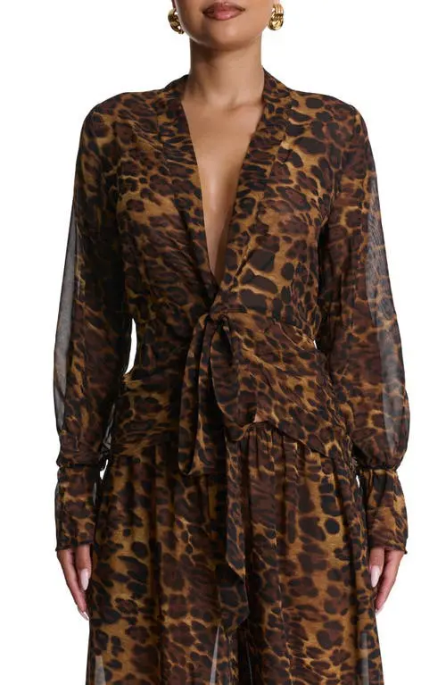 Naked Wardrobe Plunge Tie-front Chiffon Top