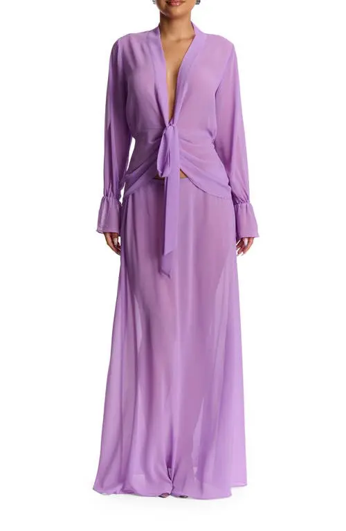 Naked Wardrobe Plunge Tie-front Chiffon Top