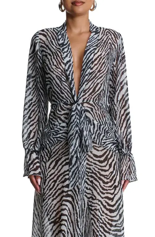 Naked Wardrobe Plunge Tie-front Chiffon Top