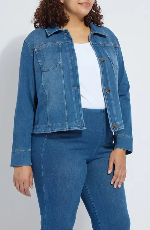 Lyssé Curve Hem Denim Trucker Jacket - Mid Wash