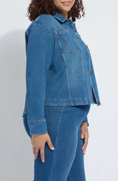 Lyssé Curve Hem Denim Trucker Jacket - Mid Wash