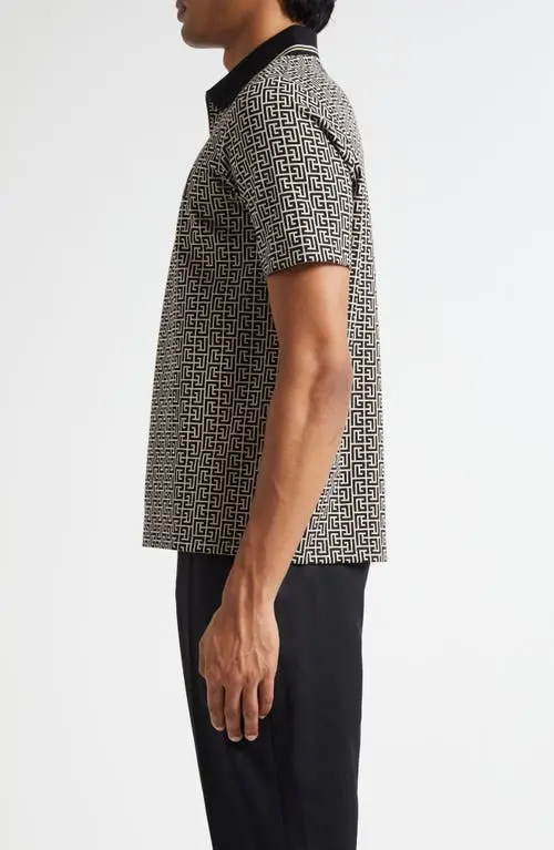 Balmain Couture Label Monogram Jacquard Half Zip Polo - Gfe Ivory/black
