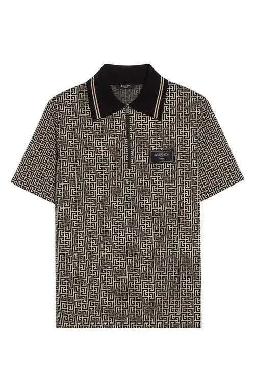 Balmain Couture Label Monogram Jacquard Half Zip Polo - Gfe Ivory/black