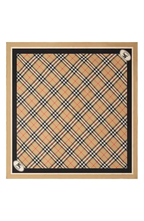 Burberry Medium Check Ekd Stamp Square Silk Twill Scarf - Sand