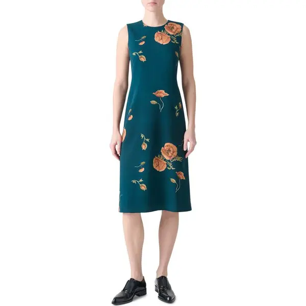 Akris Anemone Floral Print Wool-blend Sheath Dress