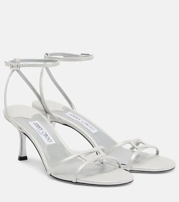 JIMMY CHOO Leo 65 Leather Sandals - Silver