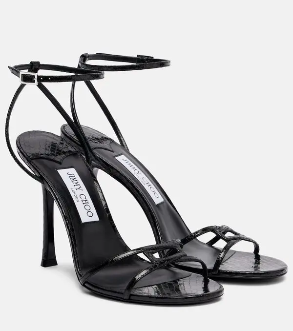 JIMMY CHOO Leo 100 Leather Sandals - Black