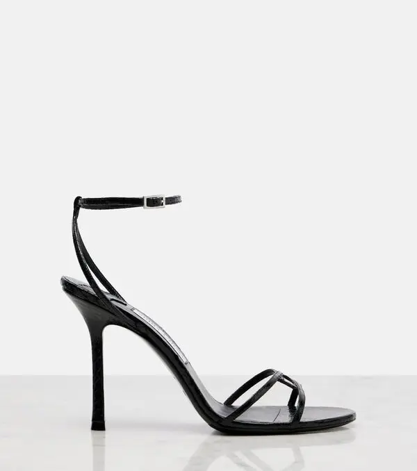 JIMMY CHOO Leo 100 Leather Sandals - Black