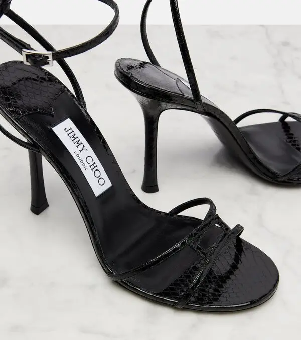 JIMMY CHOO Leo 100 Leather Sandals - Black