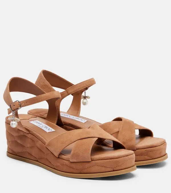 JIMMY CHOO Astra 60 Suede Wedge Sandals - Brown