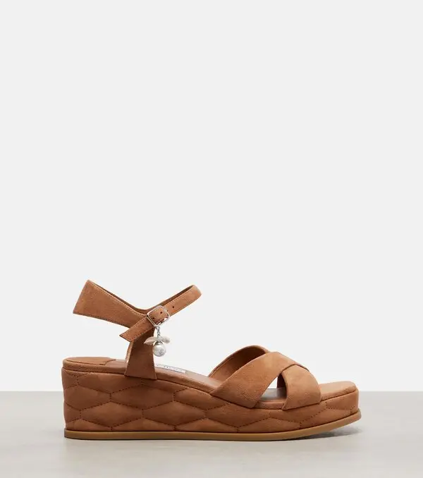 JIMMY CHOO Astra 60 Suede Wedge Sandals - Brown