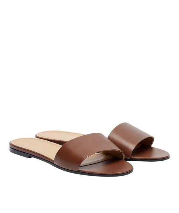 THE ROW Signum Leather Slides - Brown