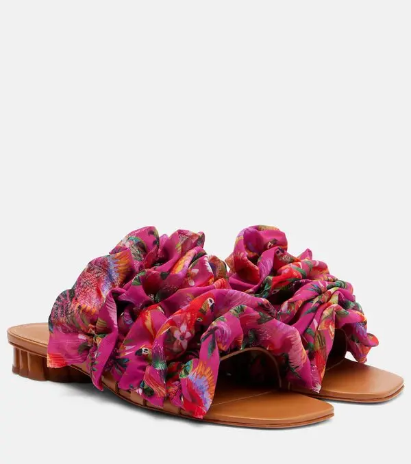Farm Rio Printed Ruffled Sandals - Pink