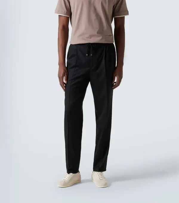 Brunello Cucinelli Virgin Wool Tapered Trousers - Black