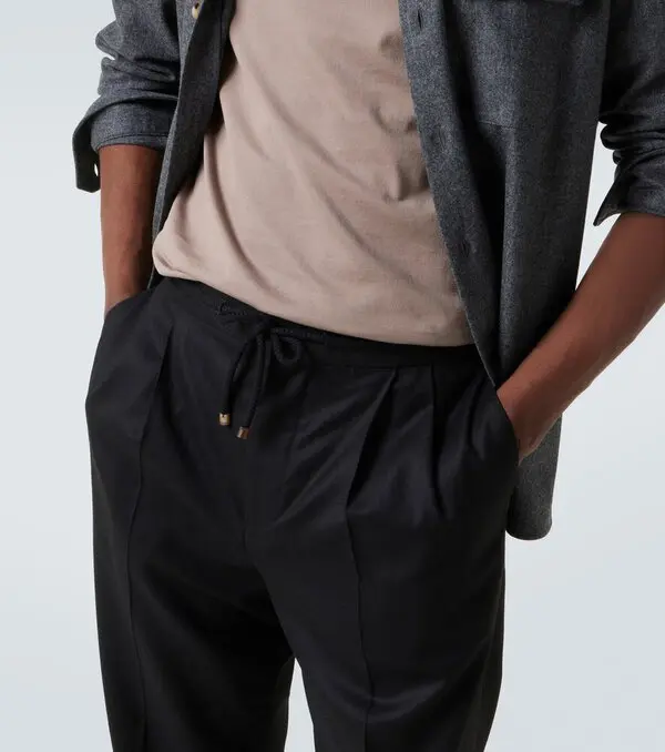 Brunello Cucinelli Virgin Wool Tapered Trousers - Black