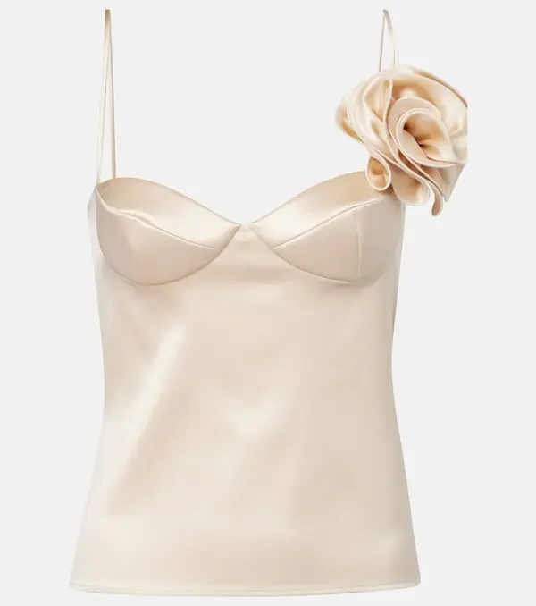 Magda Butrym Floral-appliqué Silk-blend Satin Top - Beige