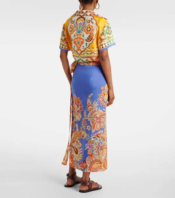 Etro Printed Cotton And Silk Wrap Skirt