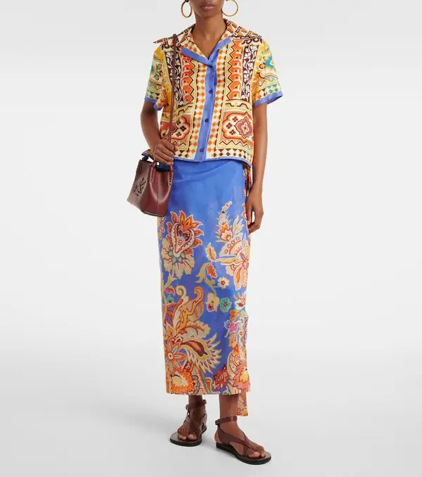 Etro Printed Cotton And Silk Wrap Skirt