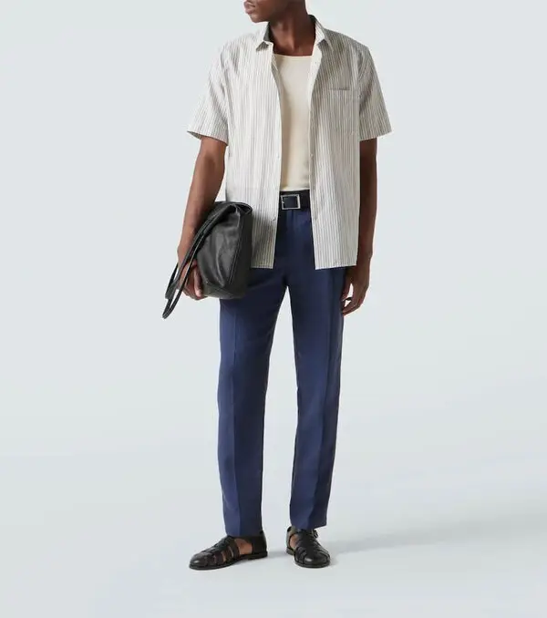 Sunspel Pleated Linen Straight Pants